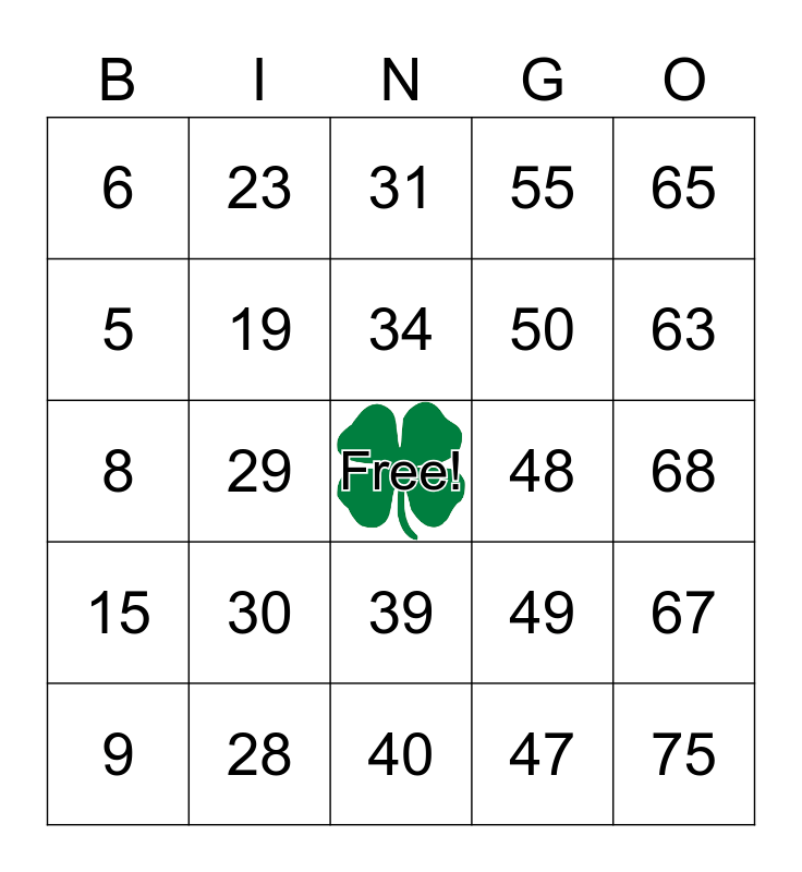 Shamrock Bingo Card