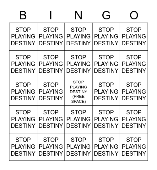 Destiny Bingo Card