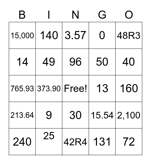 Test practice bingo Card
