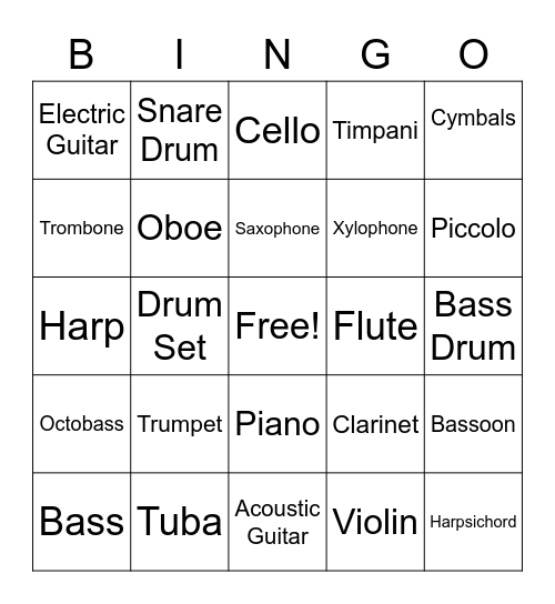 Instrument Bingo Card