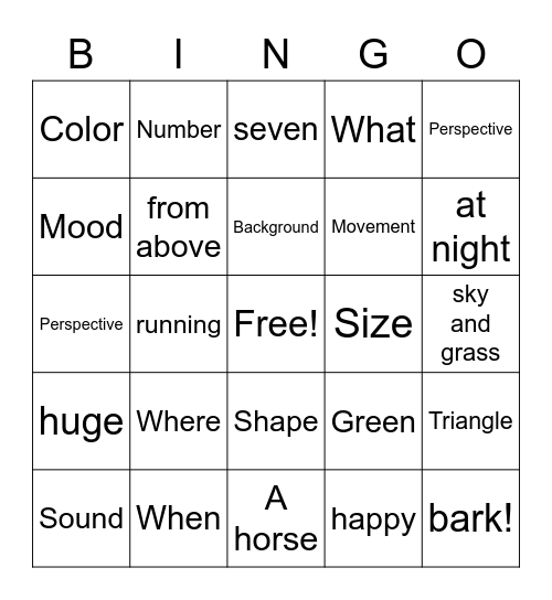 Structure Word Bingo Card