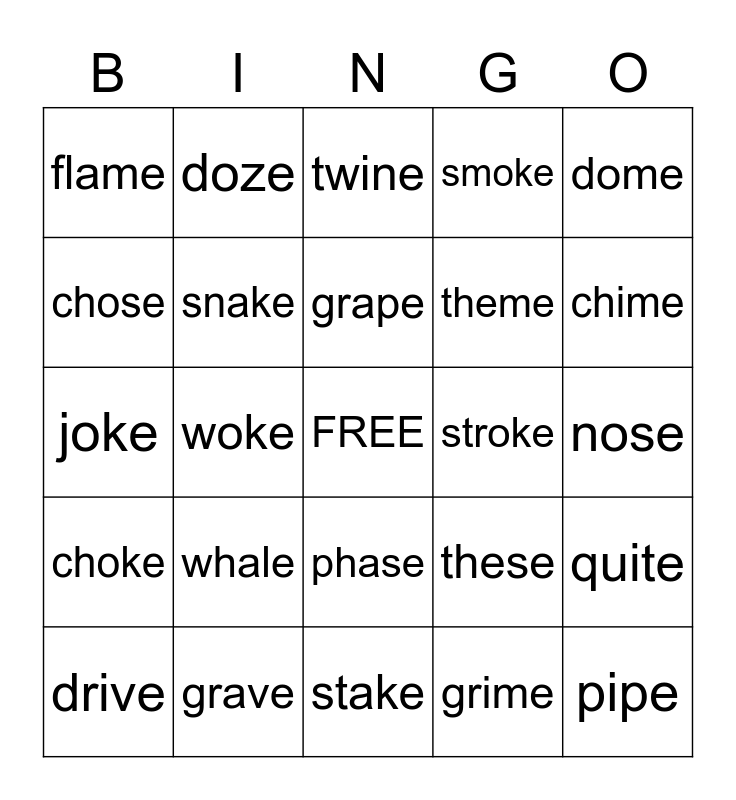CVCe Bingo Card