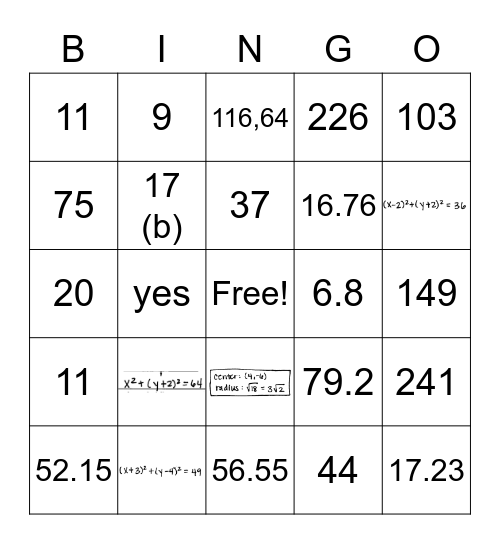 Geo Unit Test: Circles Bingo Card