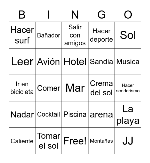Vacaciones/Tiempo Libre Bingo Card