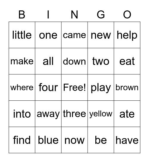Sight Words - Theo Bingo Card