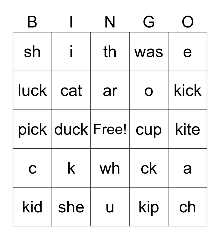 C, K, CK Bingo Card