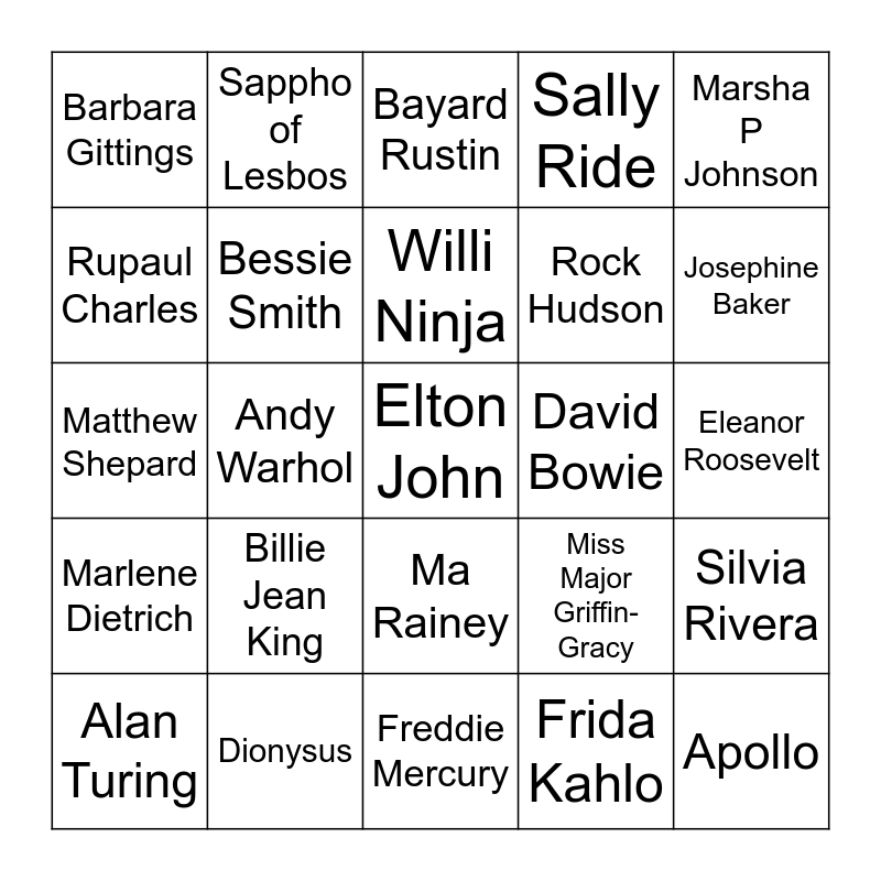 LGBTQ+ Historical Figures Bingo Card