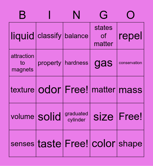Properties of Matter Bingo Card