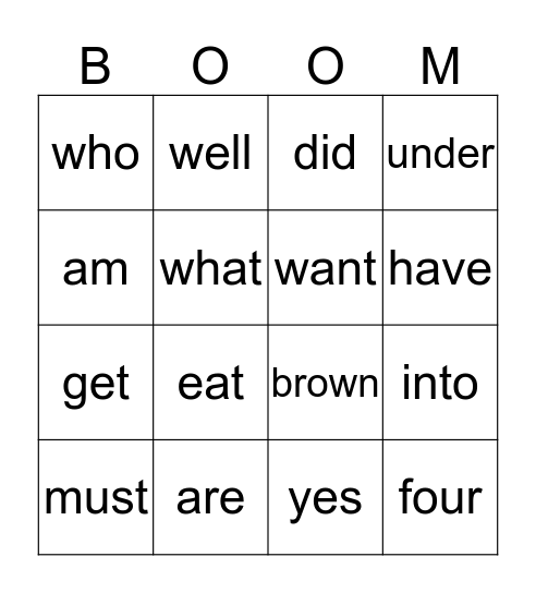 Chicka Chicka BOOM! Bingo Card