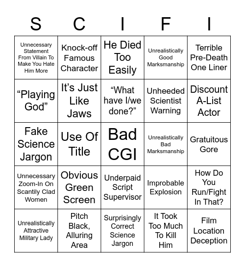 Bad Sci-Fi Bingo Card