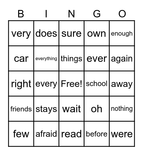 Unit 3 Sight Words Bingo Card