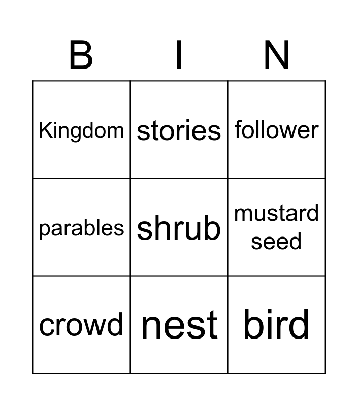 Parable of the Mustard Seed Bingo Card