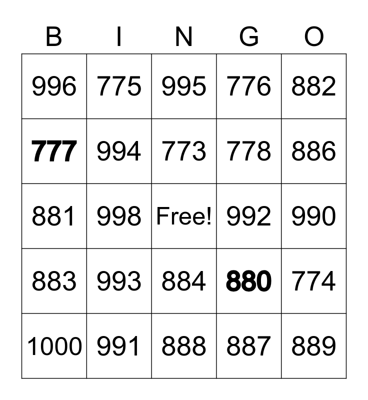 Big Numbers Bingo Card