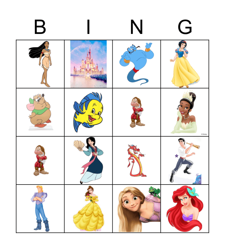 Disney Princess Bingo Card