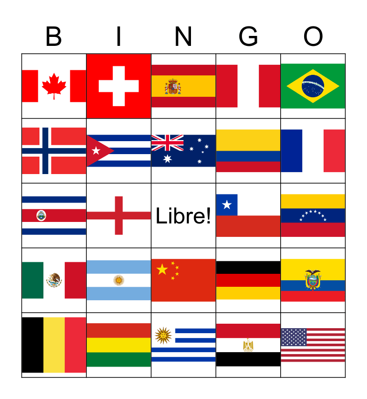 Pays en francais Bingo Card