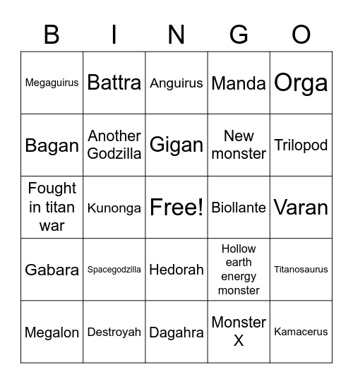 5th monsterverse villain bingo Card