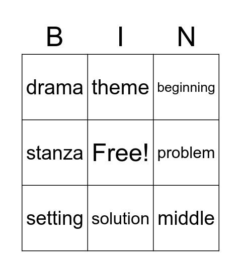 A Story Elements Bingo Card