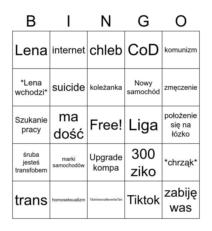 Igor Bingo Card