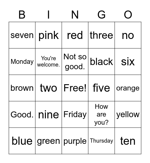 Let's Learn Spanish! Bingo Card