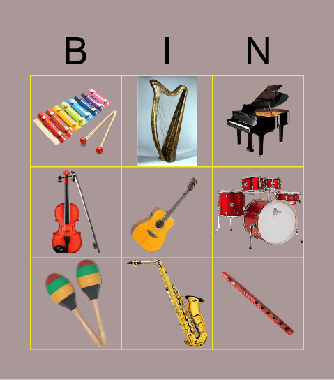 Instrument Sound Bingo Card