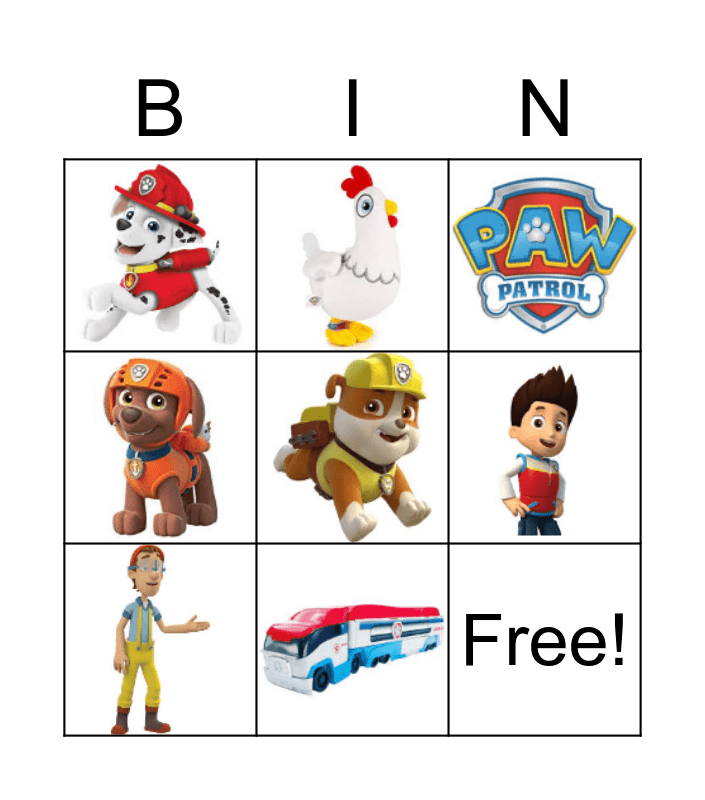 Paw Patrol Bingo Card