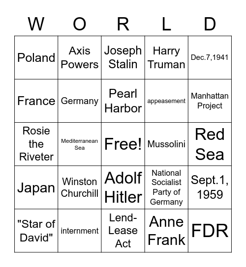 World War II Bingo Card