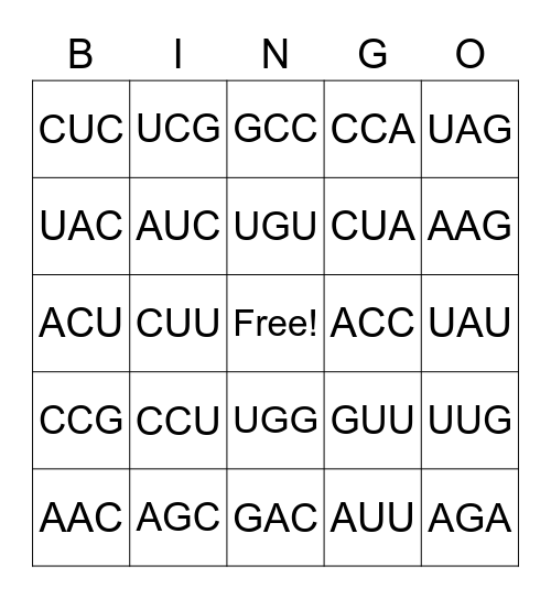 Codon Bingo 3 Bingo Card