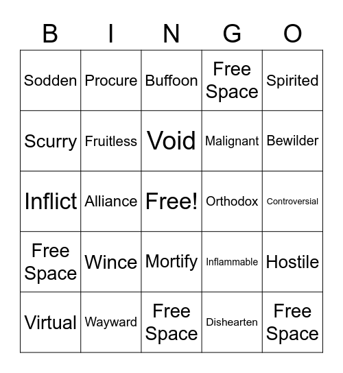 Unit 4 Vocab Review Bingo Card