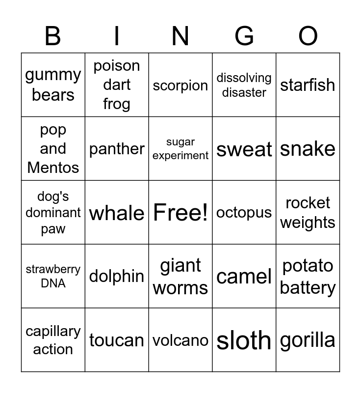 Science Project Bingo - Return to school for a chance to win a raffle ...