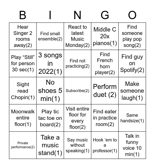 Music Bingo Card
