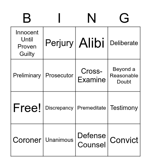 Twelve Angry Men Bingo Card