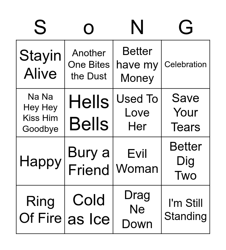 Funeral Bingo Card