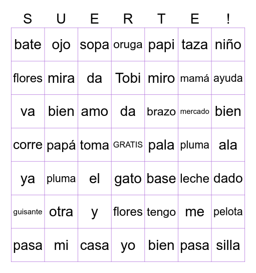 Palabras de uso frecuente Bingo Card