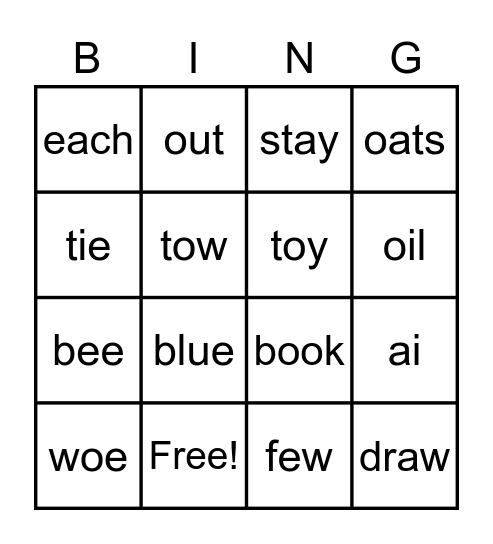 Vowel Teams Bingo Card