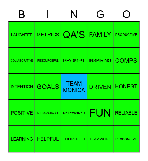 TEAM MONICA BINGO Card