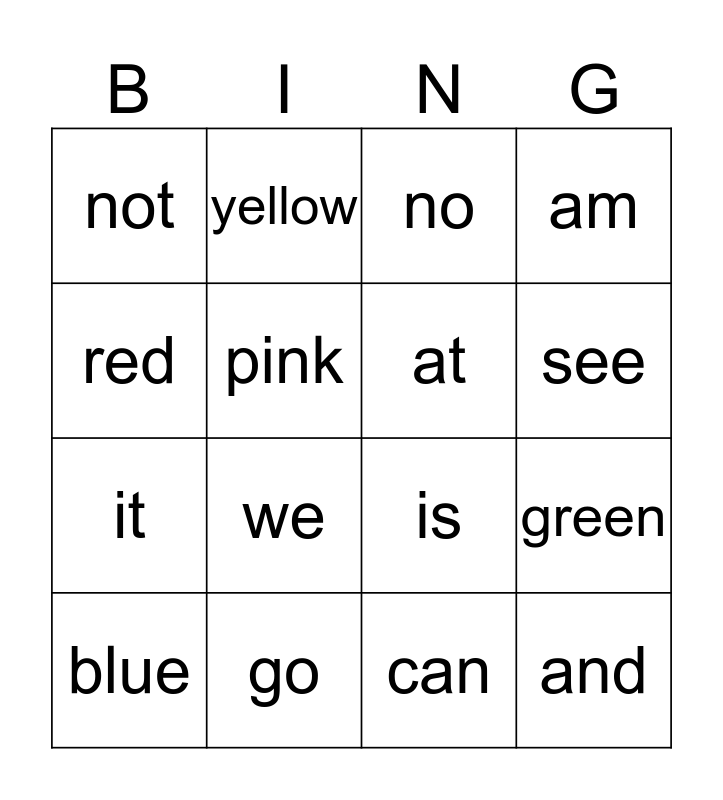 Word Wall Bingo Card