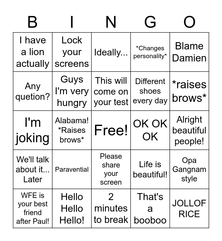 Paul's AT&T Bingo! Bingo Card
