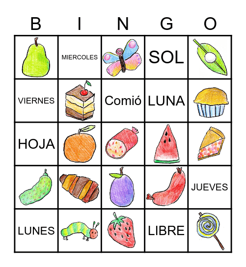 "The very hungry caterpillar" Bingo Card