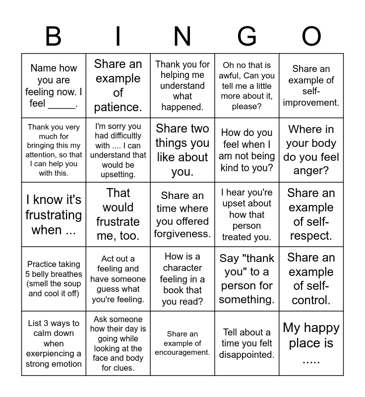 Empathy Bingo Card