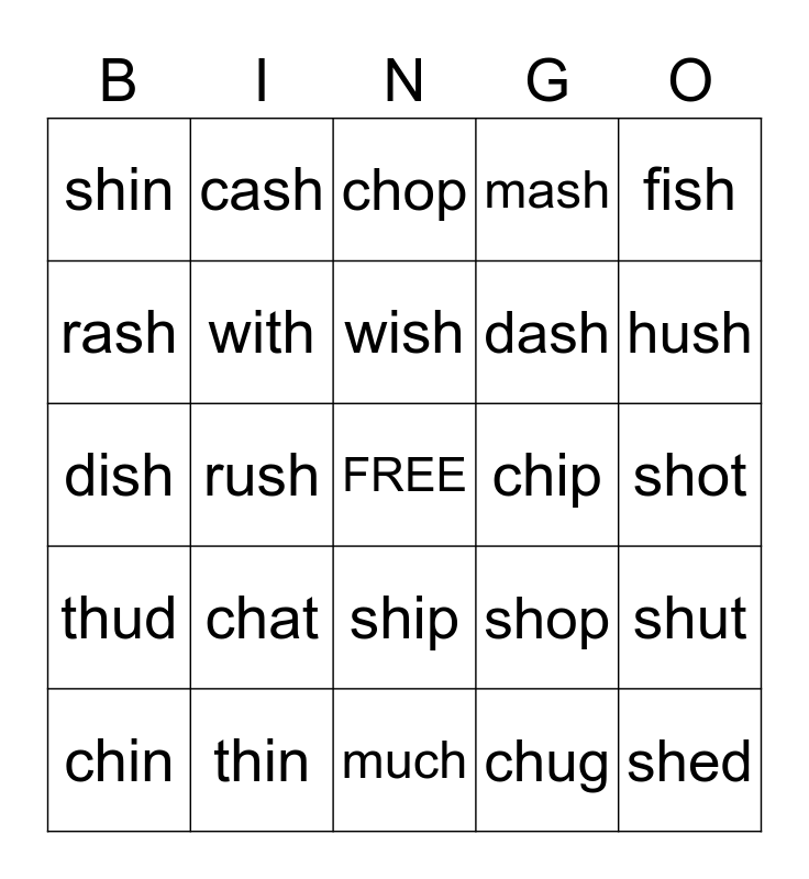 Digraph Bingo Card