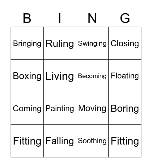 -ING WORDS Bingo Card