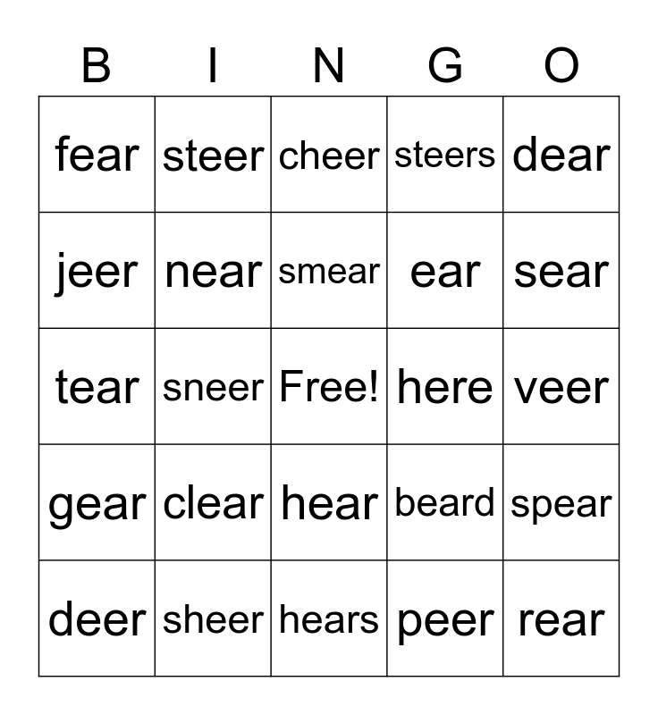 EAR, EER, ERE Bingo Card
