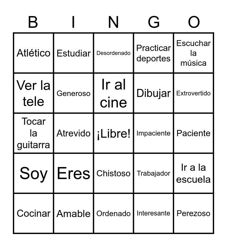 3rd Grade --- Adjectives Bingo Card