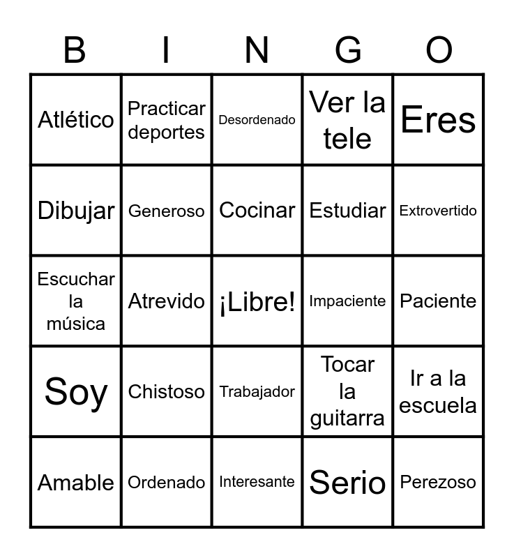 3rd Grade --- Adjectives Bingo Card