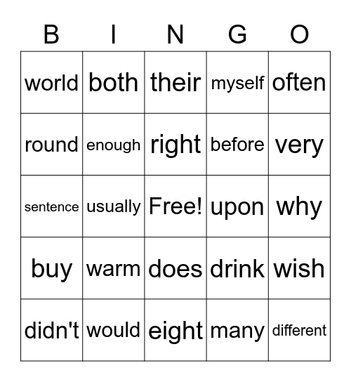 2nd grade sight words Bingo Card