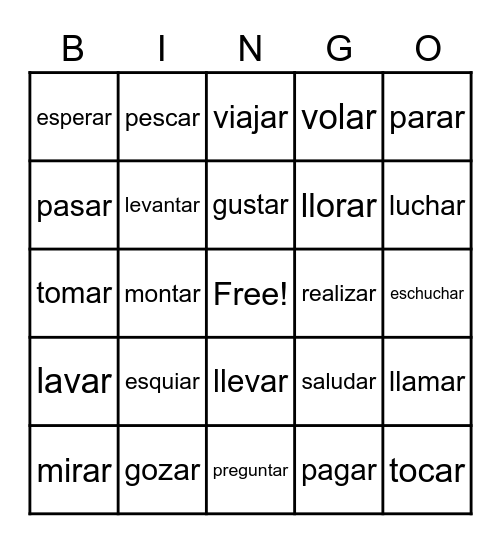 Verbos Regular Bingo Card