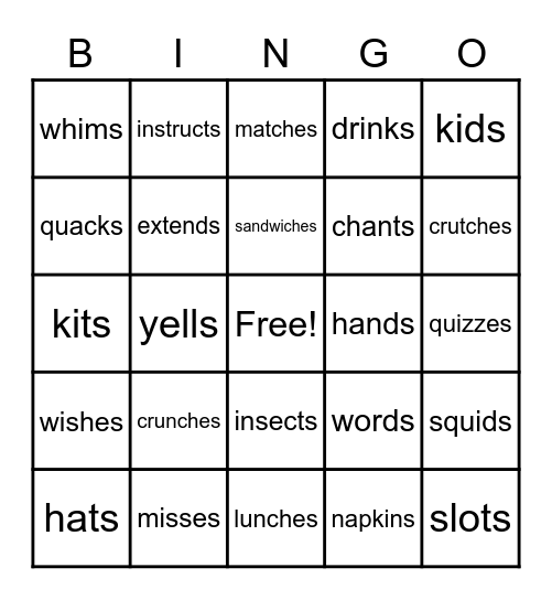 PLURALS BINGO! Bingo Card