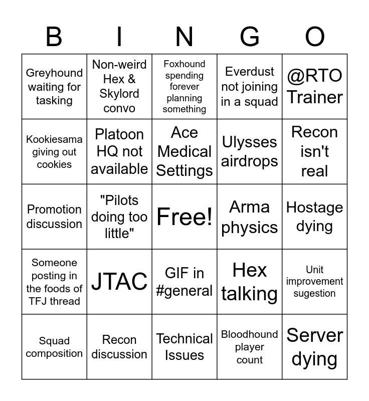 TFJ Bingo Card