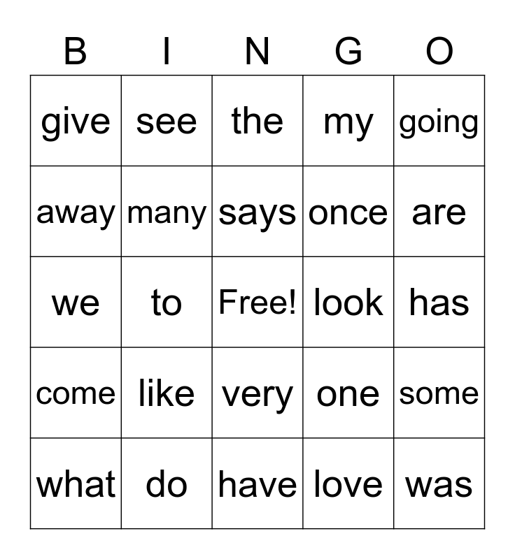 Camera Words Bingo Card