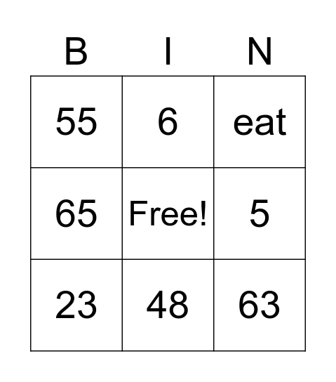 Number Bingo 1-75 Bingo Card